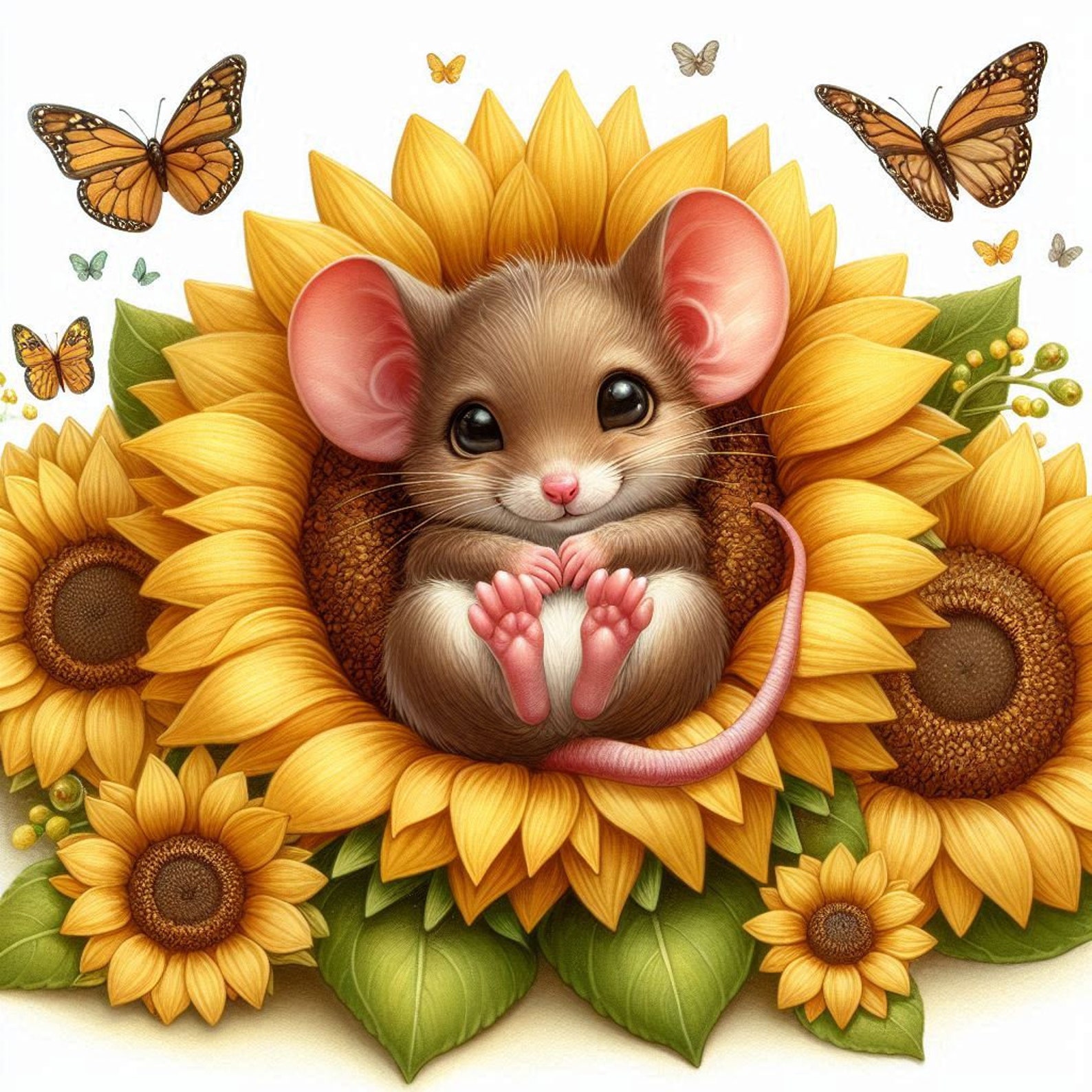 8 Mice Laying in Sunflowers, Cute and Cuddled Up Twinkie Moon Creates ...