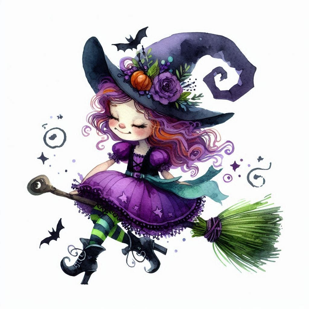 16 Cute Little Witches, Halloween, Crafting, Prints, Cards, Holiday ...