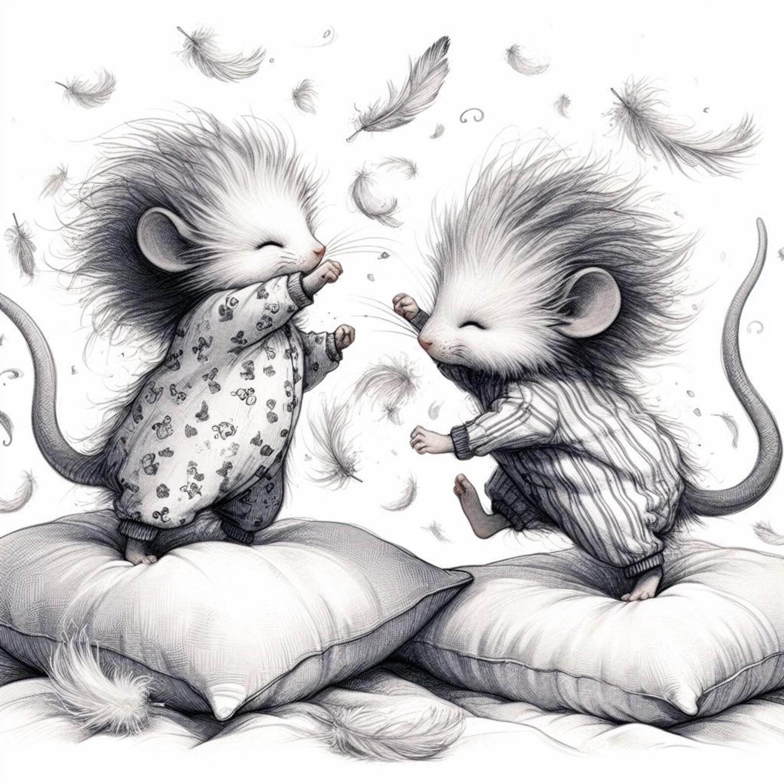 Twinkie Moon Mice in a Pillow Fight - Etsy