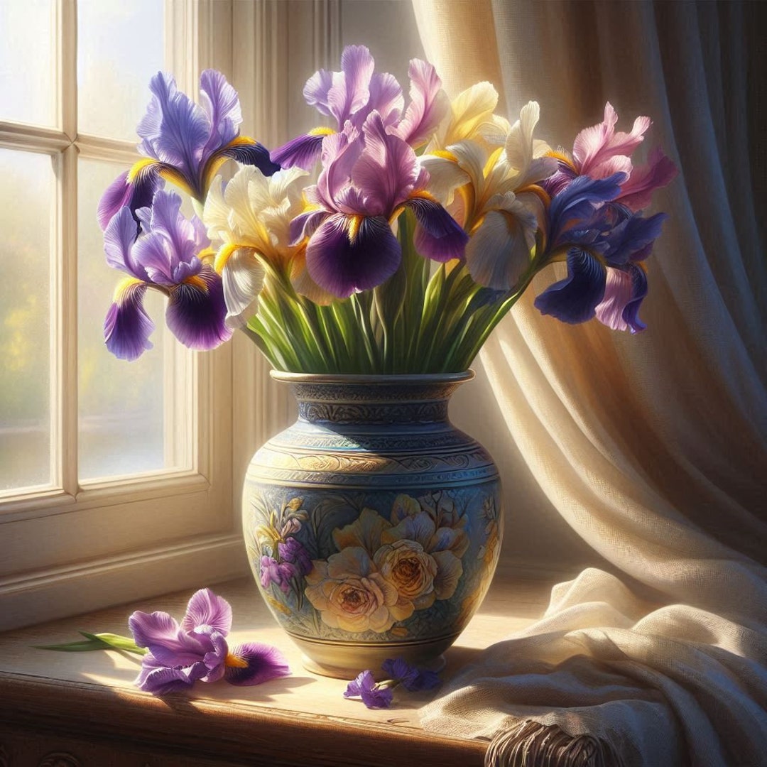 12 Vases of Flowers, Holly Hocks, Roses and Iris Flowers, Twinkie Moon ...