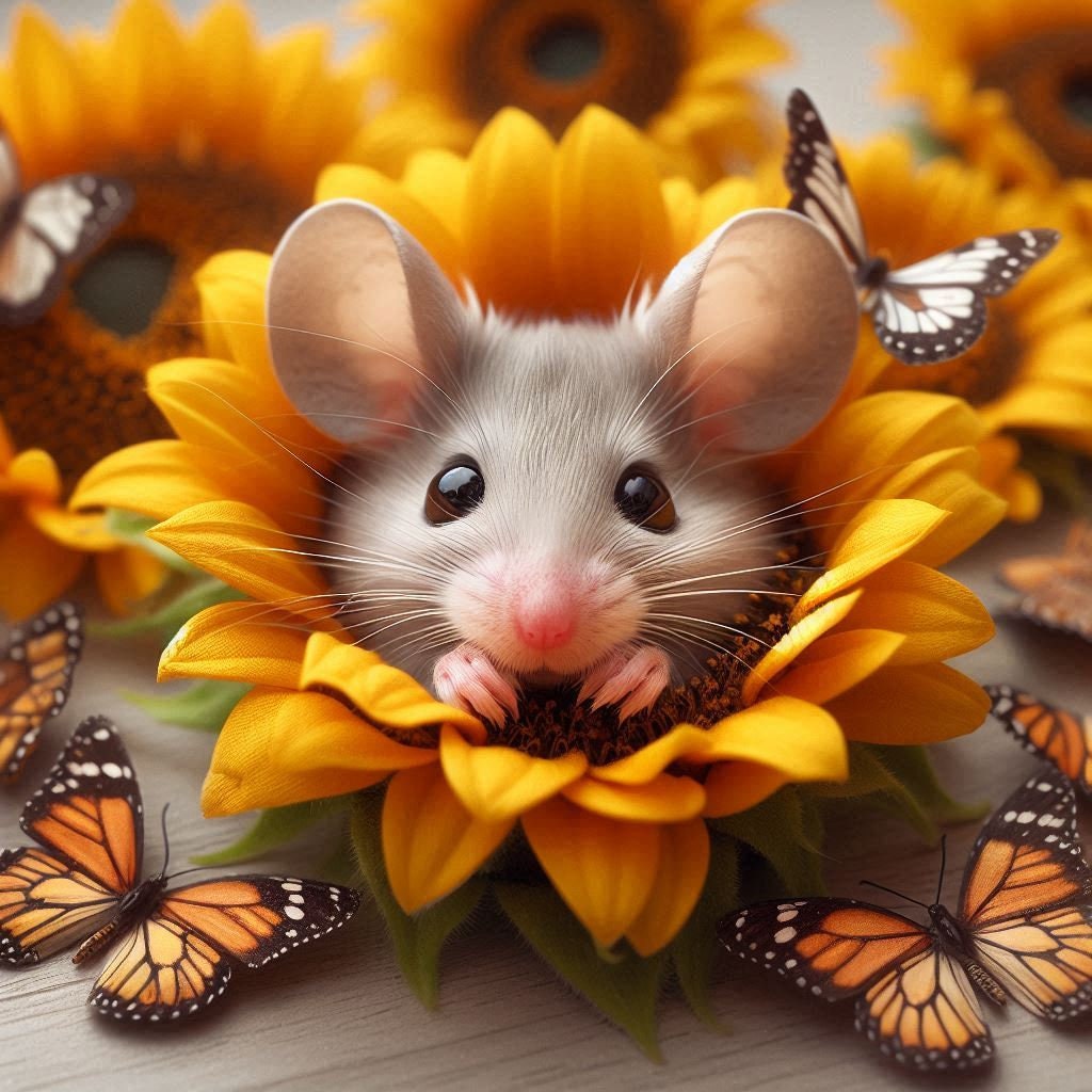 8 Mice Laying in Sunflowers, Cute and Cuddled Up Twinkie Moon Creates ...