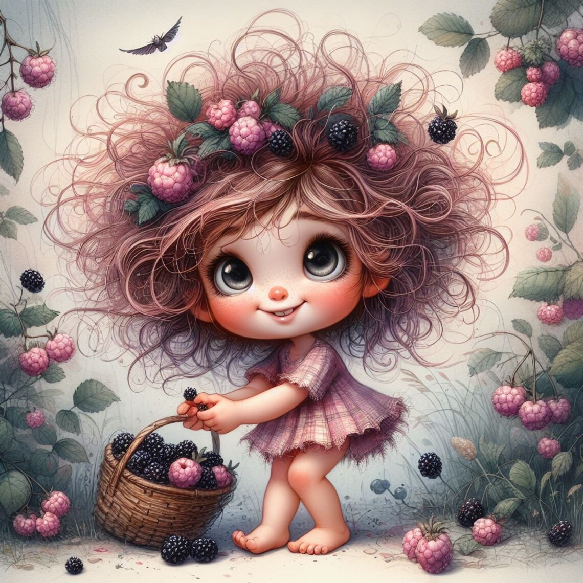 Little Twinkie Moon Girl Eating Blackberries, Stickers, Decals, Shirts ...