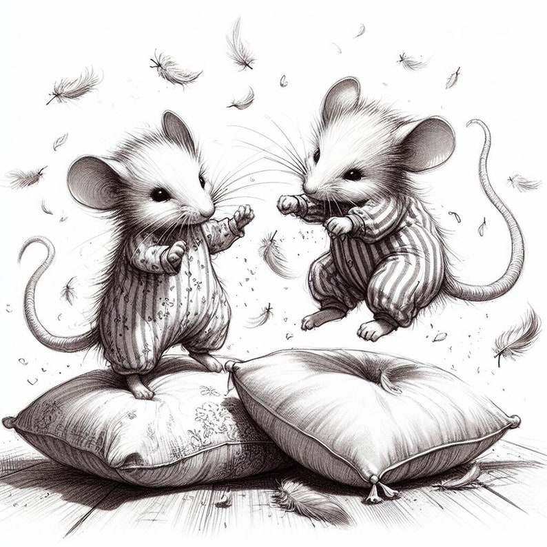 Twinkie Moon Mice in a Pillow Fight - Etsy