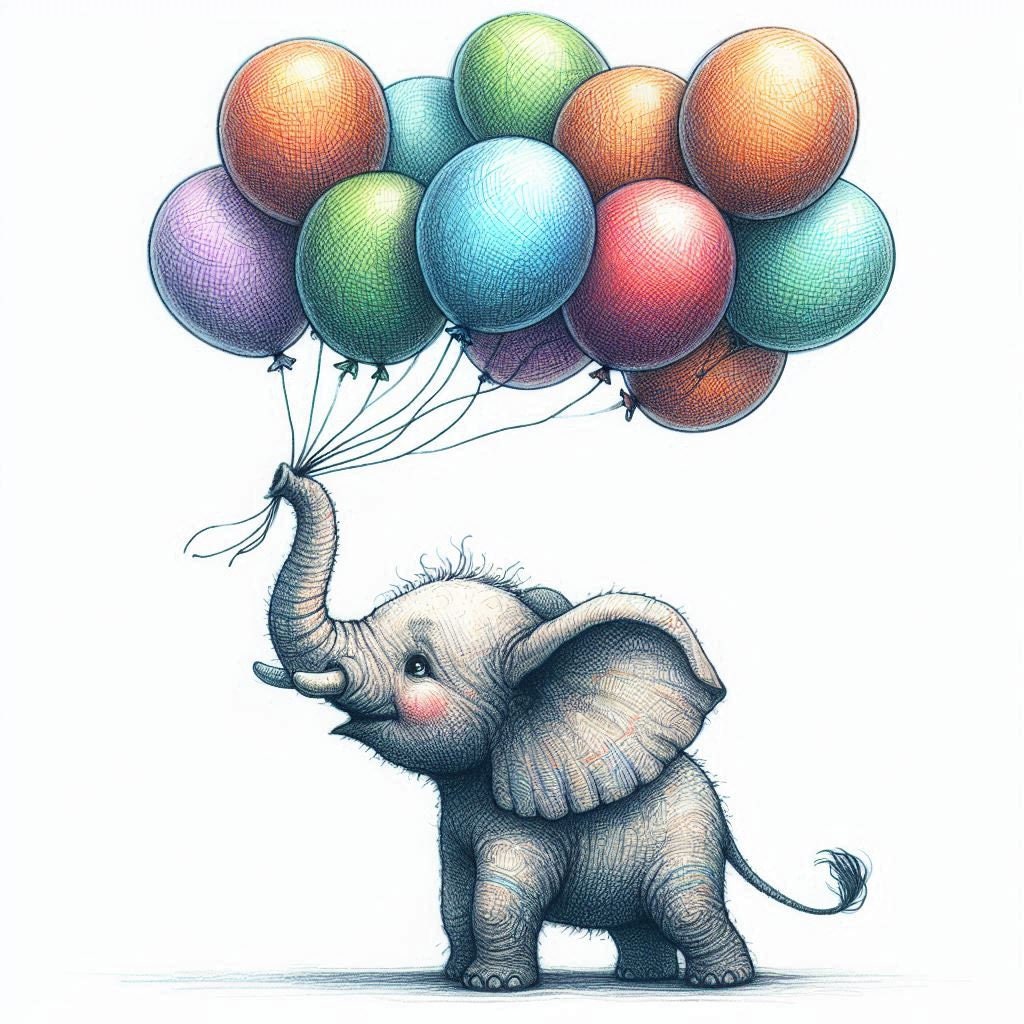 Darling Baby Elephants, Holding Balloons, - Etsy