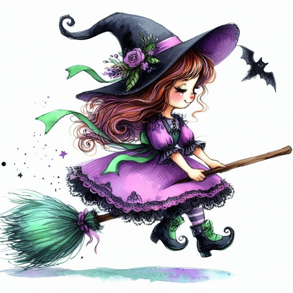 16 Cute Little Witches, Halloween, Crafting, Prints, Cards, Holiday ...