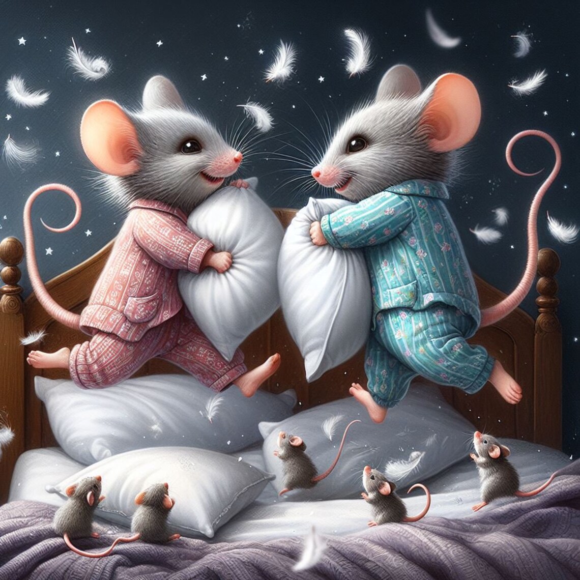 Twinkie Moon Mice in a Pillow Fight - Etsy