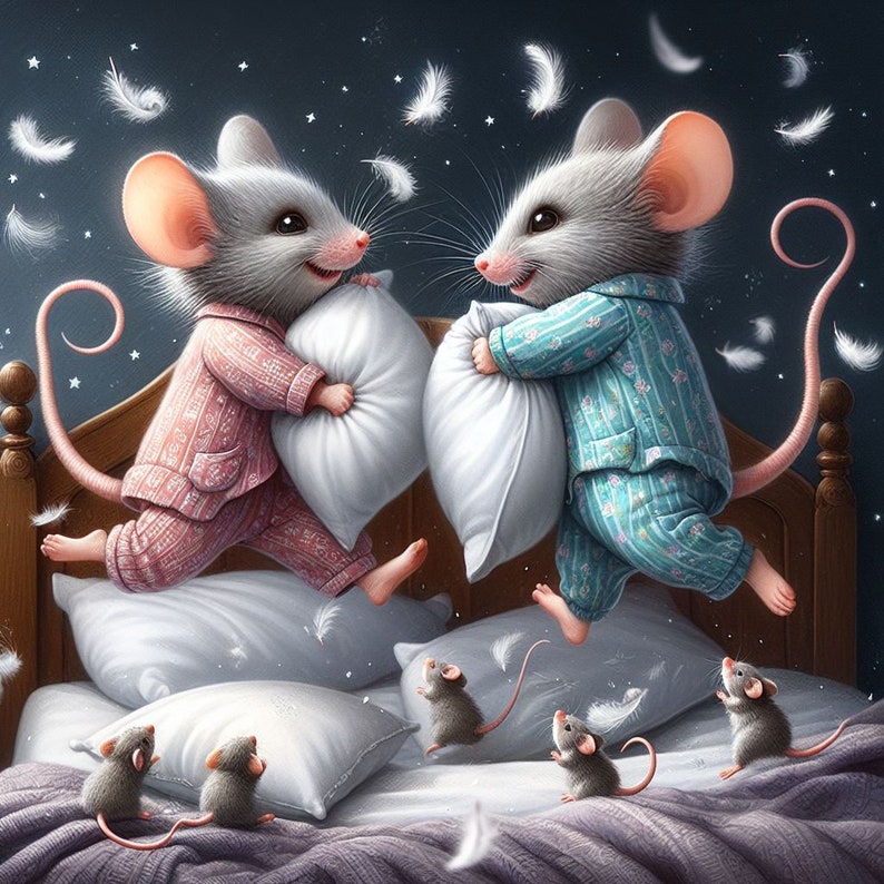 Twinkie Moon Mice in a Pillow Fight - Etsy