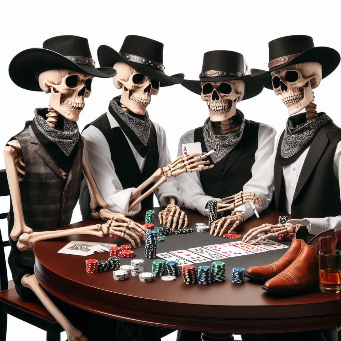8 Halloween Skeletons, Playing Poker, Cowboy Hats and Boots - Etsy