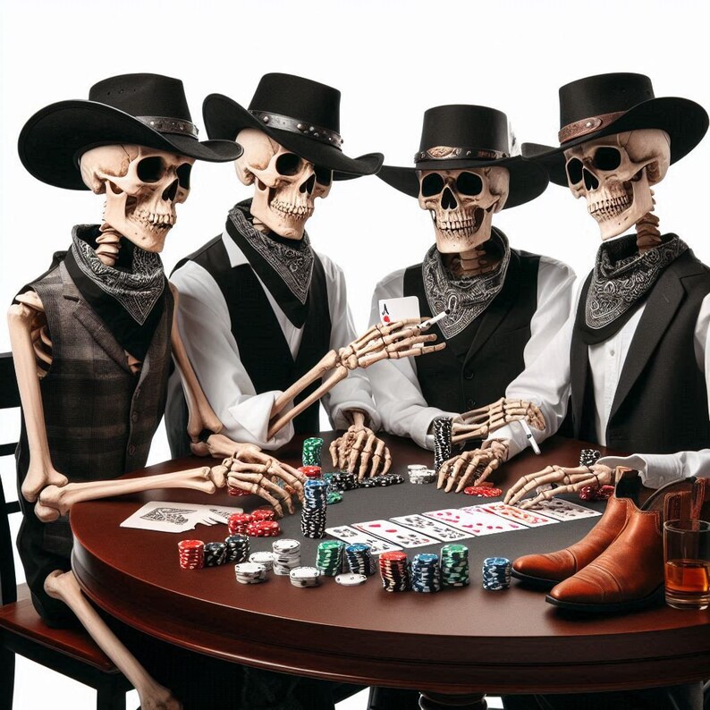 8 Halloween Skeletons, Playing Poker, Cowboy Hats and Boots - Etsy