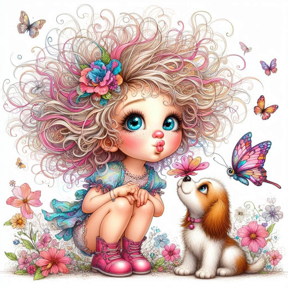 Silly Cute Little Girl With Butterflies, and Puppies, Twinkie Moon ...