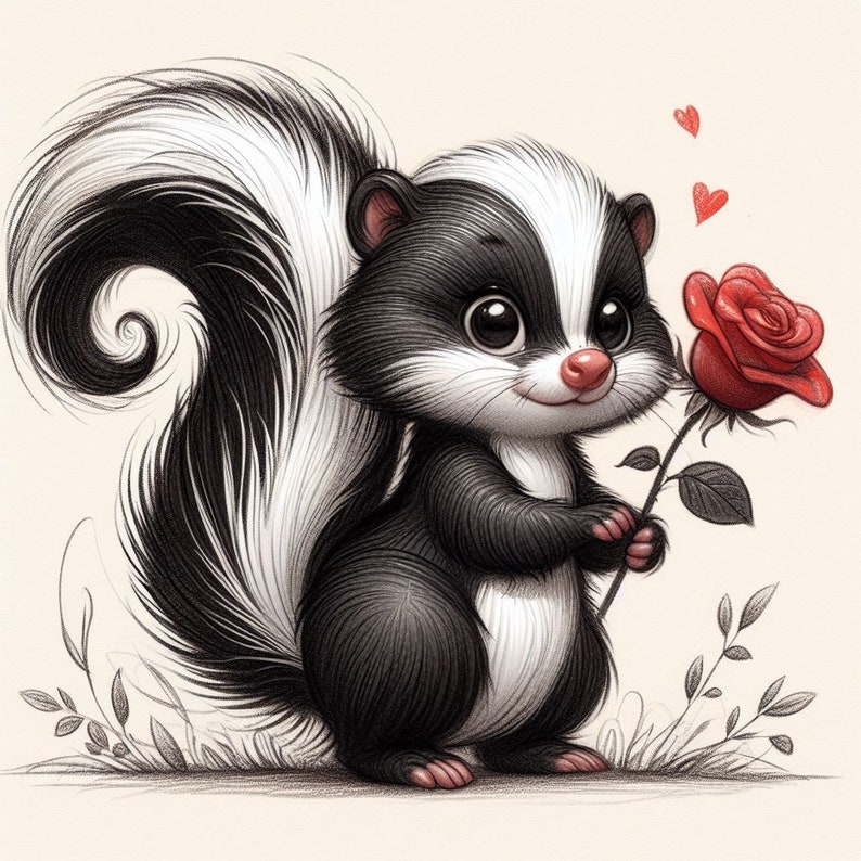 Darling Twinkie Moon Skunks, Holding Red Roses, Lil Stinkers - Etsy