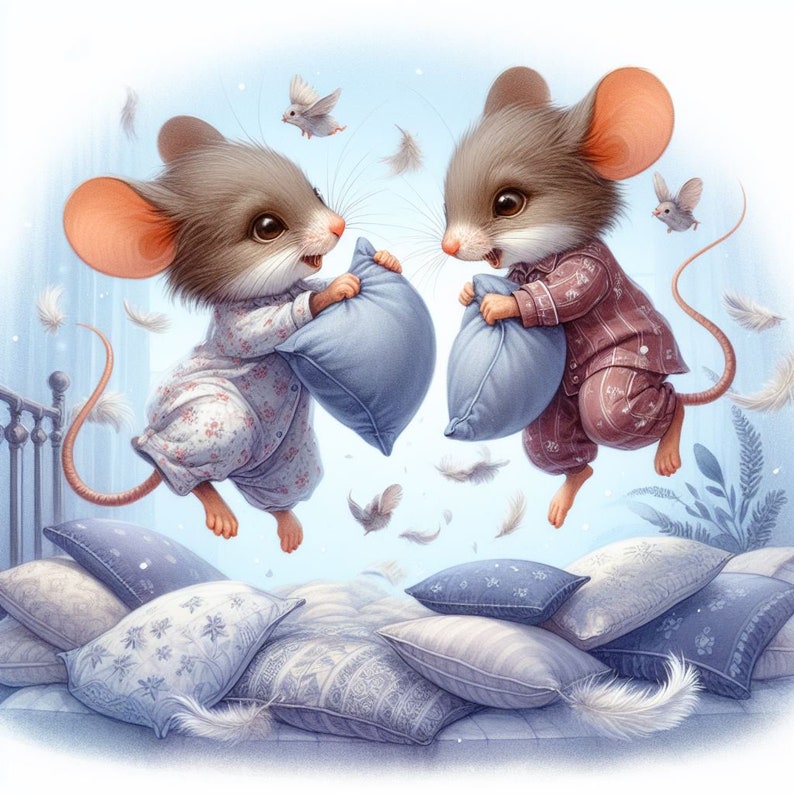 Twinkie Moon Mice in a Pillow Fight - Etsy