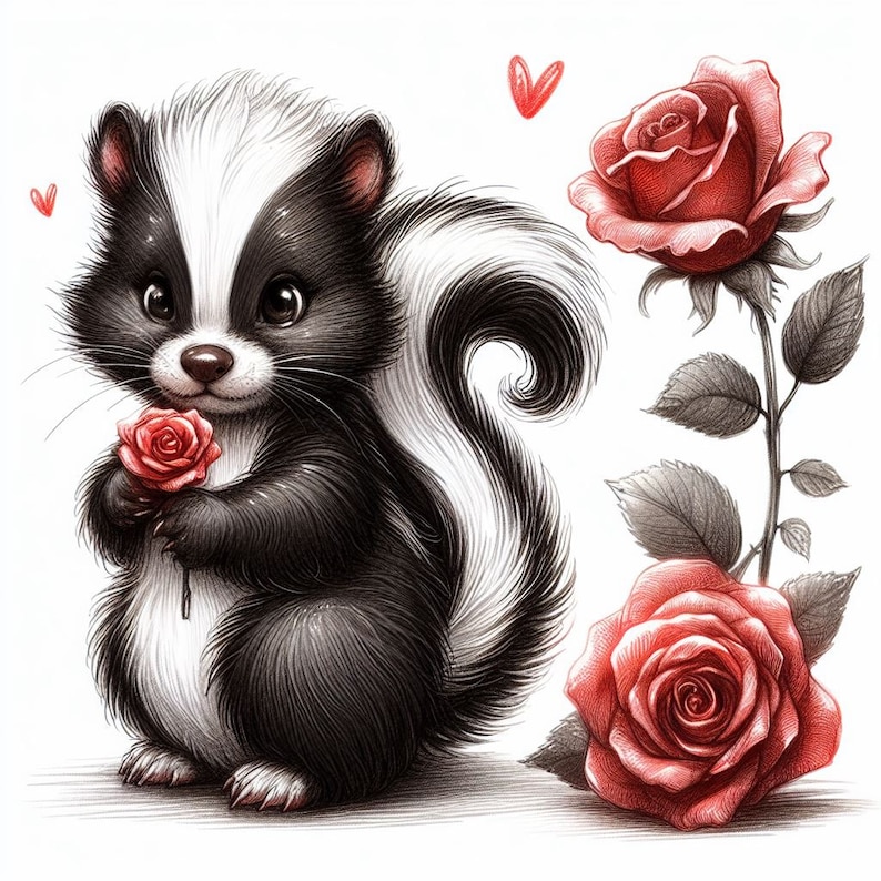 Darling Twinkie Moon Skunks, Holding Red Roses, Lil Stinkers - Etsy