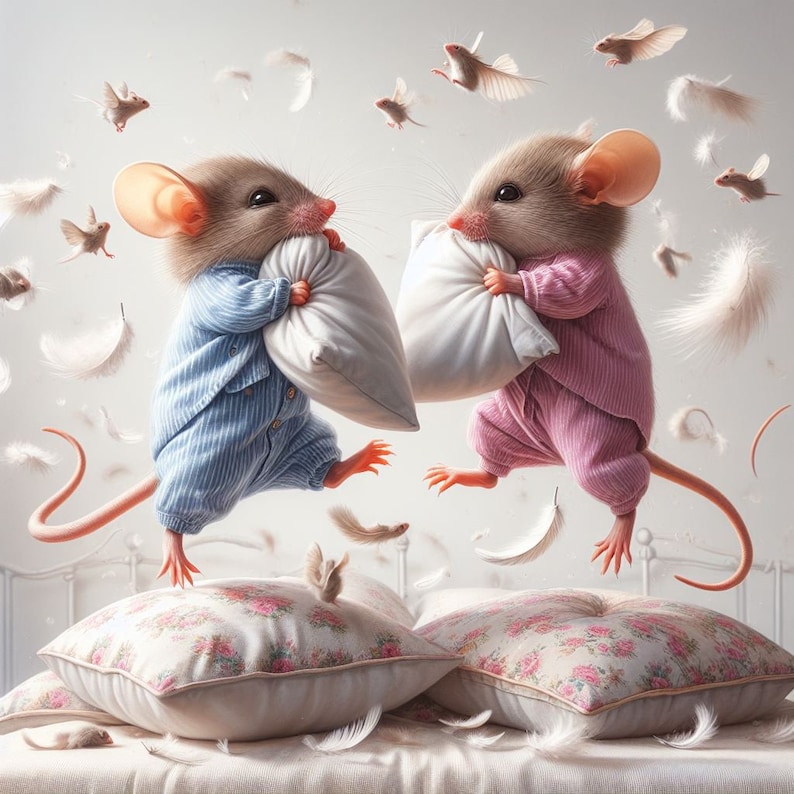 Twinkie Moon Mice in a Pillow Fight - Etsy