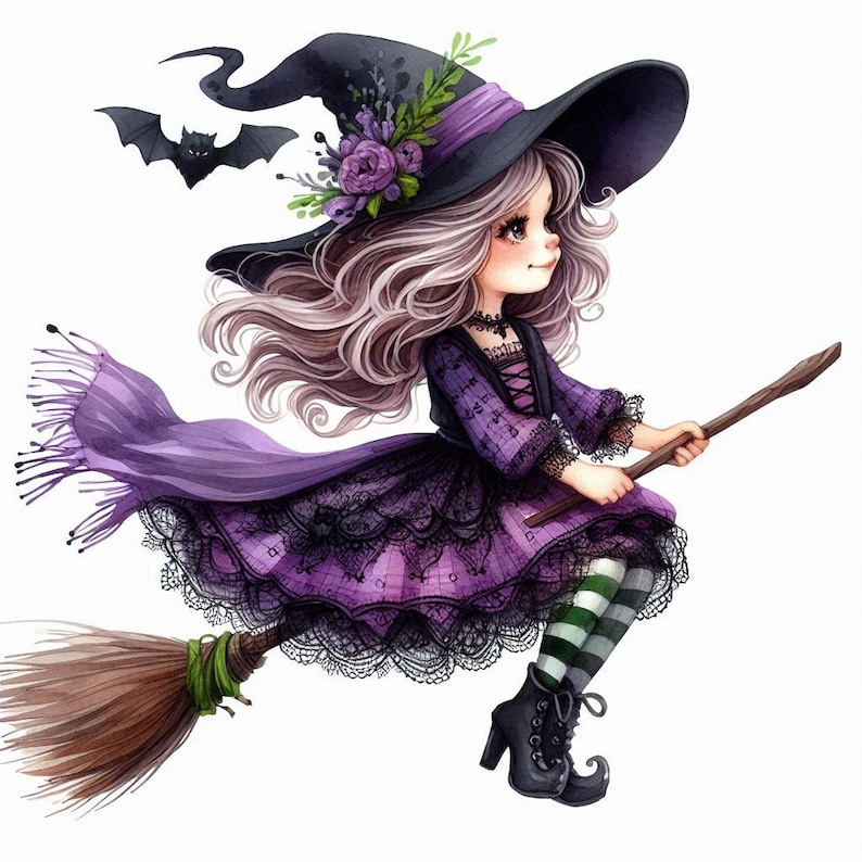 16 Cute Little Witches, Halloween, Crafting, Prints, Cards, Holiday ...