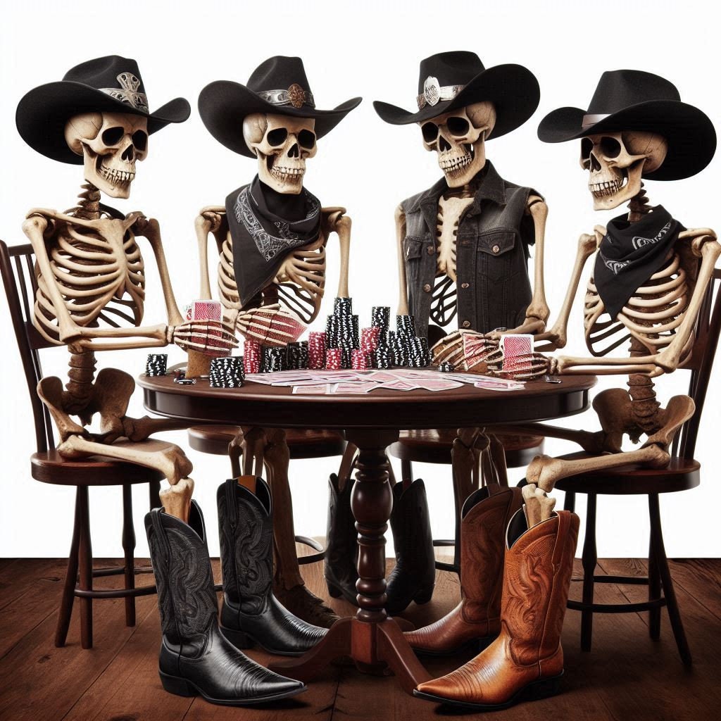 8 Halloween Skeletons, Playing Poker, Cowboy Hats and Boots - Etsy