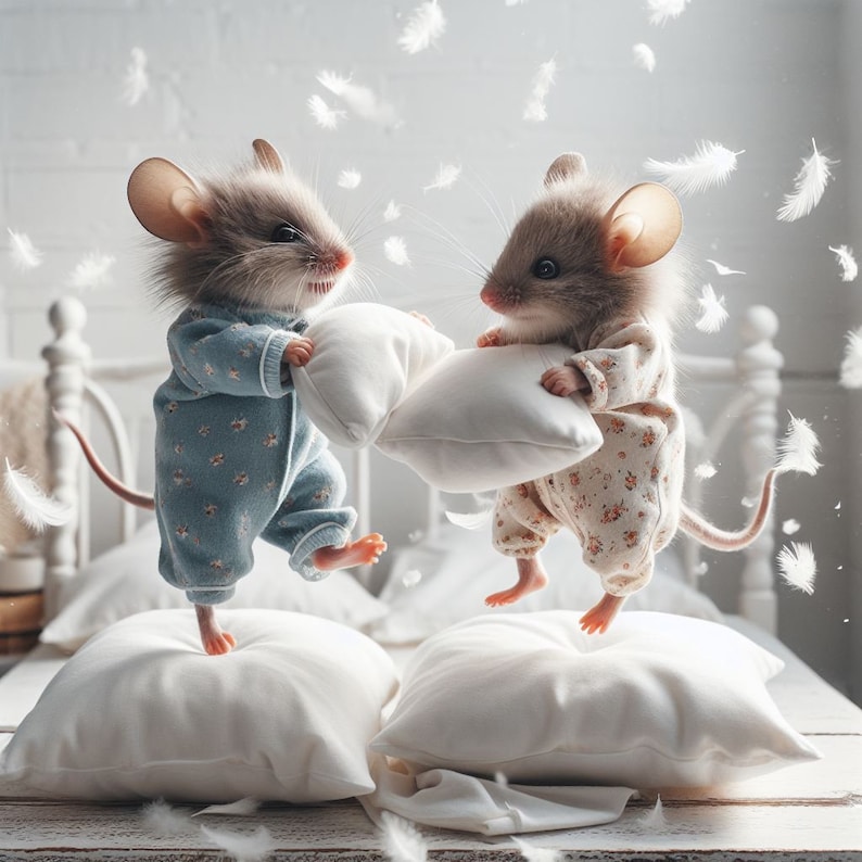 Twinkie Moon Mice in a Pillow Fight - Etsy