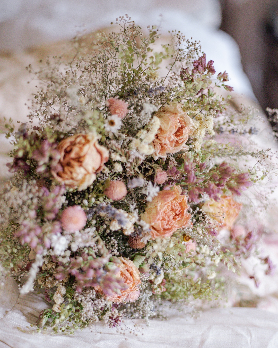 Blush Peony and Babies Breathe Dried Bridal Bouquet, Dry Flower Bouquet ...