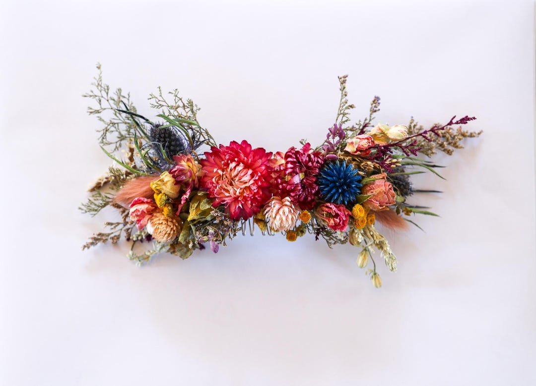 Hair Comb With Strawflowers, Jewel Tone Wedding Flowers, Groom's Pin ...