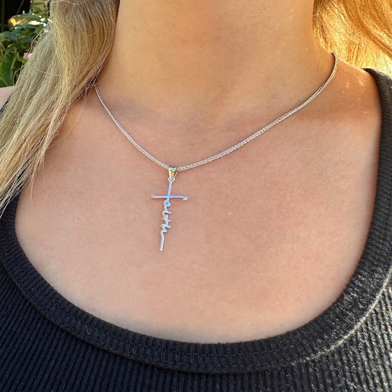 Sterling Silver Faith Cross Necklace For Women Optional Birthstone Accent Up To 22 Inch Adjustable Wheat Chain Ready To Give Gift Etsy Italia