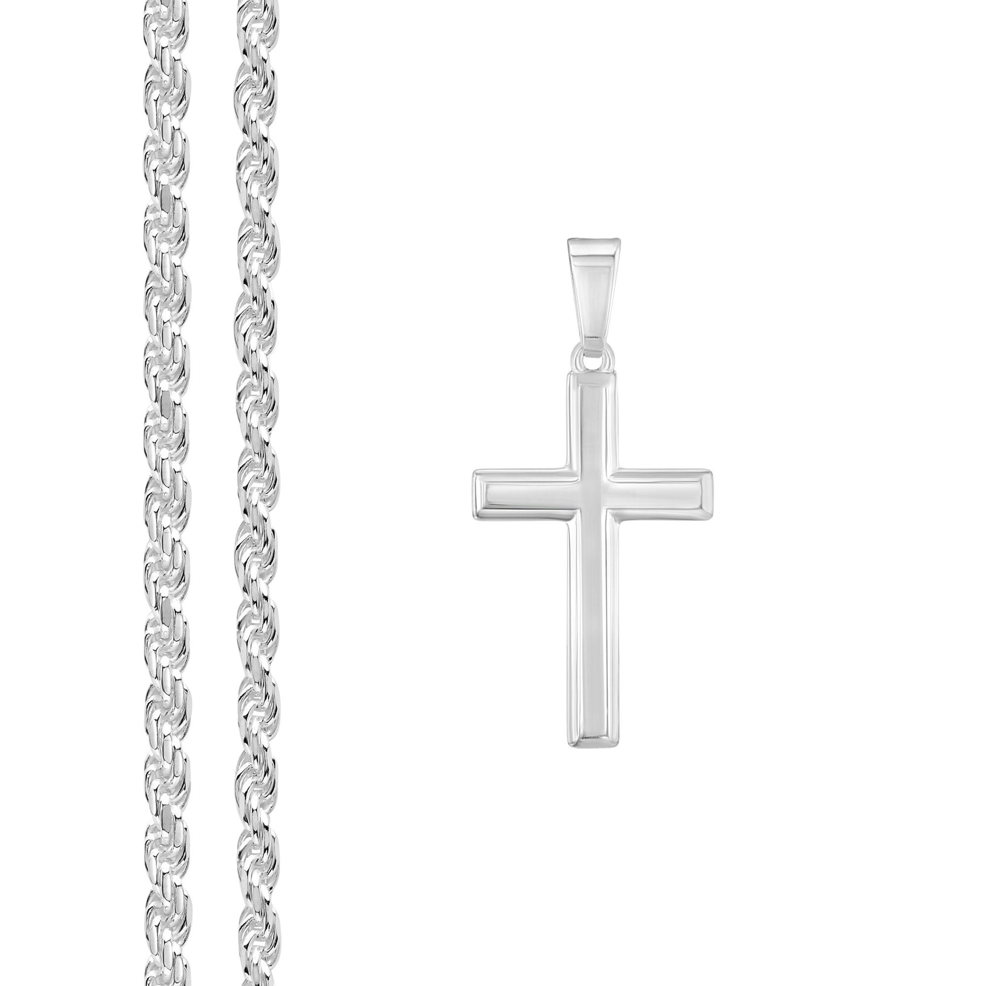 Mens Sterling Silver Cross Necklace With Rope Chain and - Etsy