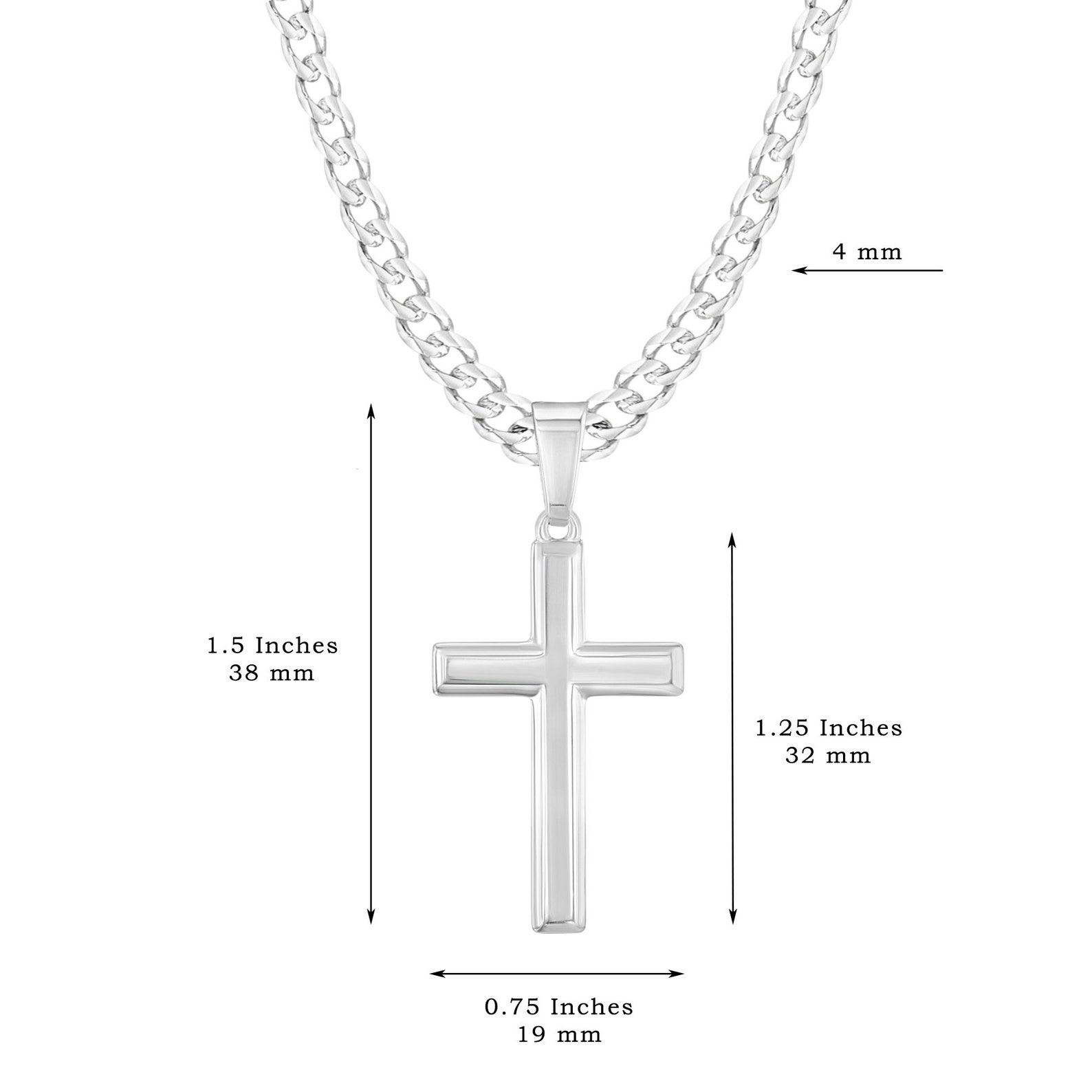 Sterling Silver Mens Cross Necklace, Sterling Silver Curb Chain, Boys ...