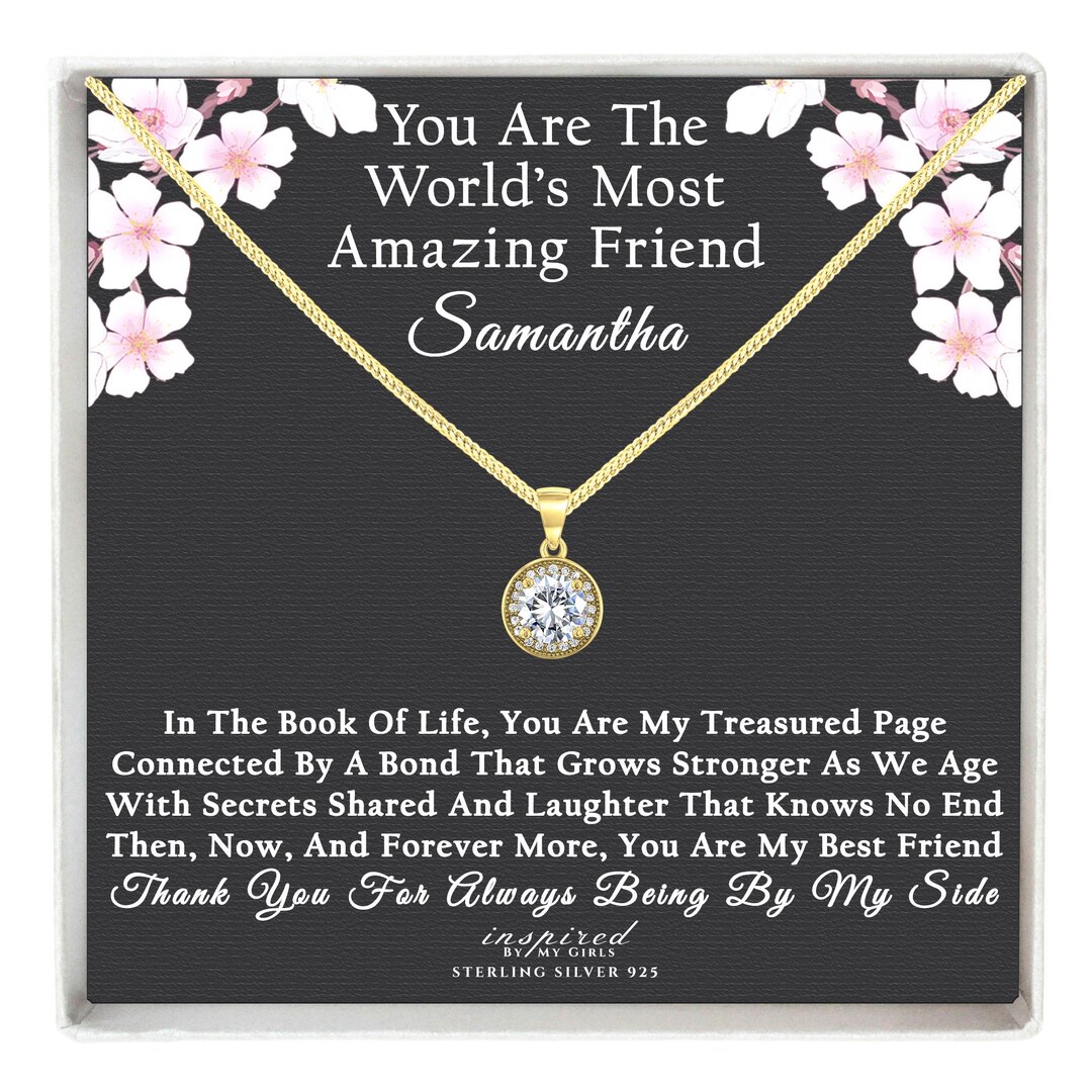 Personalized Gift for Friend, Solitaire Necklace, 14K Gold Over ...
