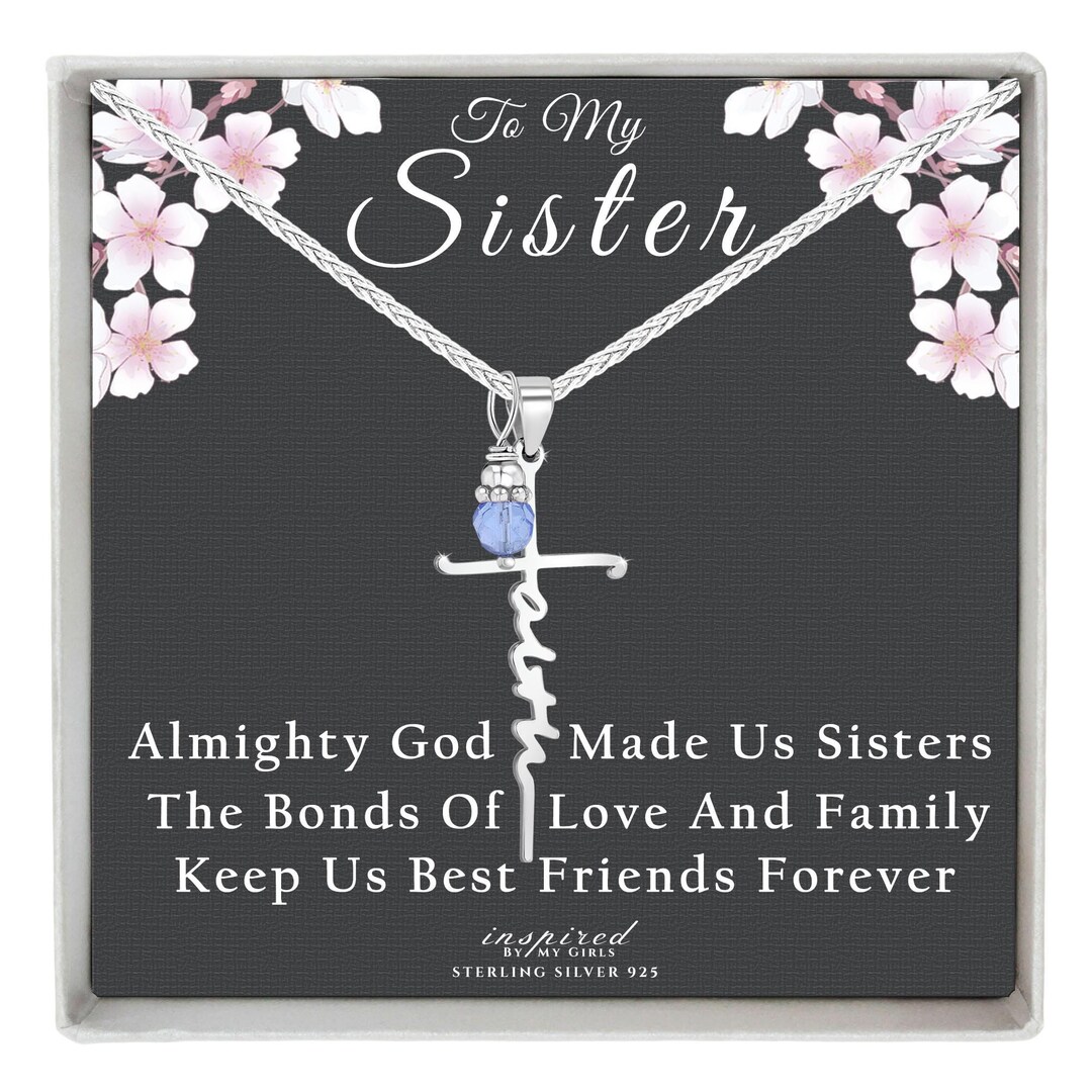 Sterling Silver Sister Faith Cross Necklace, Adjustable Chain, Optional ...