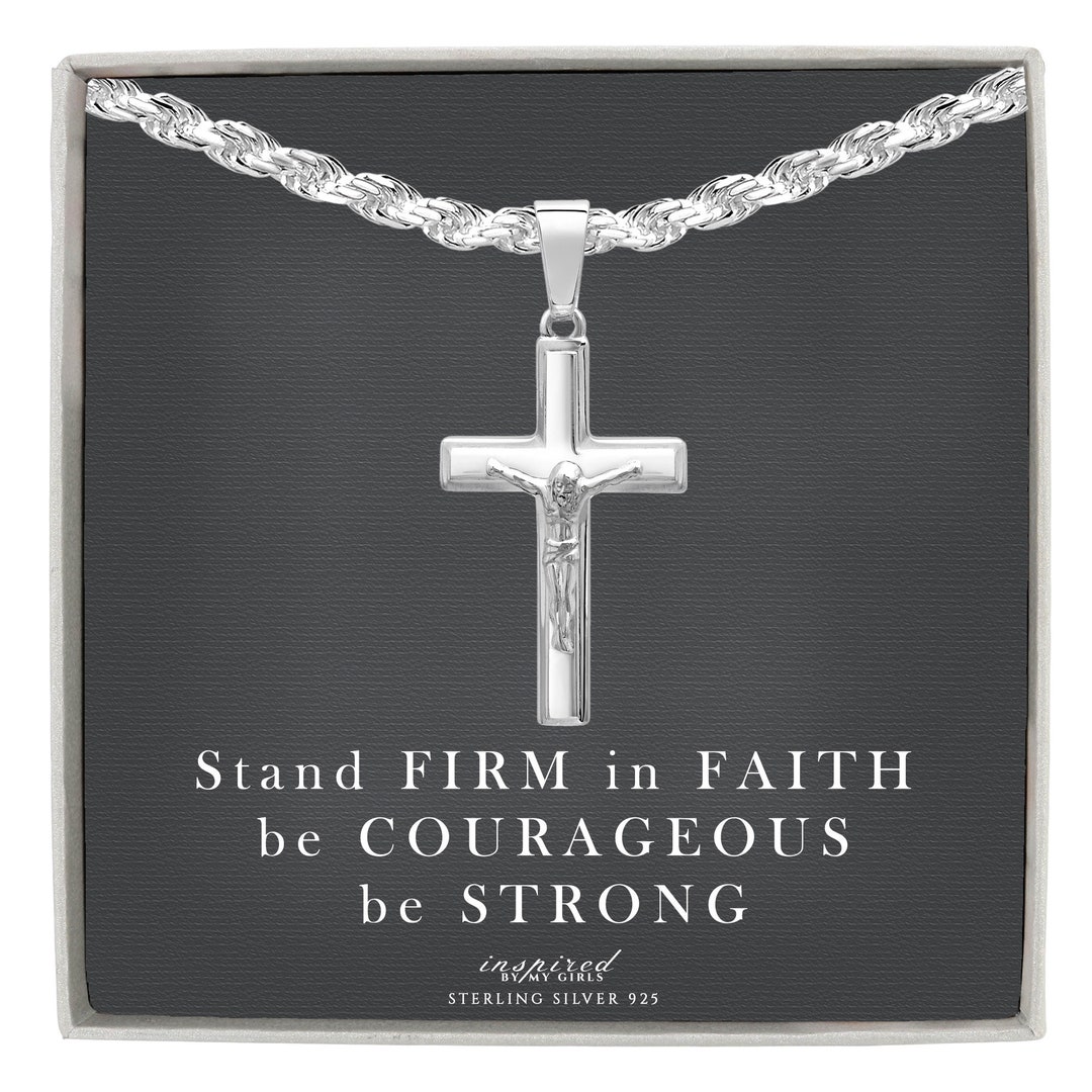 Mens Sterling Silver Crucifix Necklace With Rope Chain and Meaningful ...