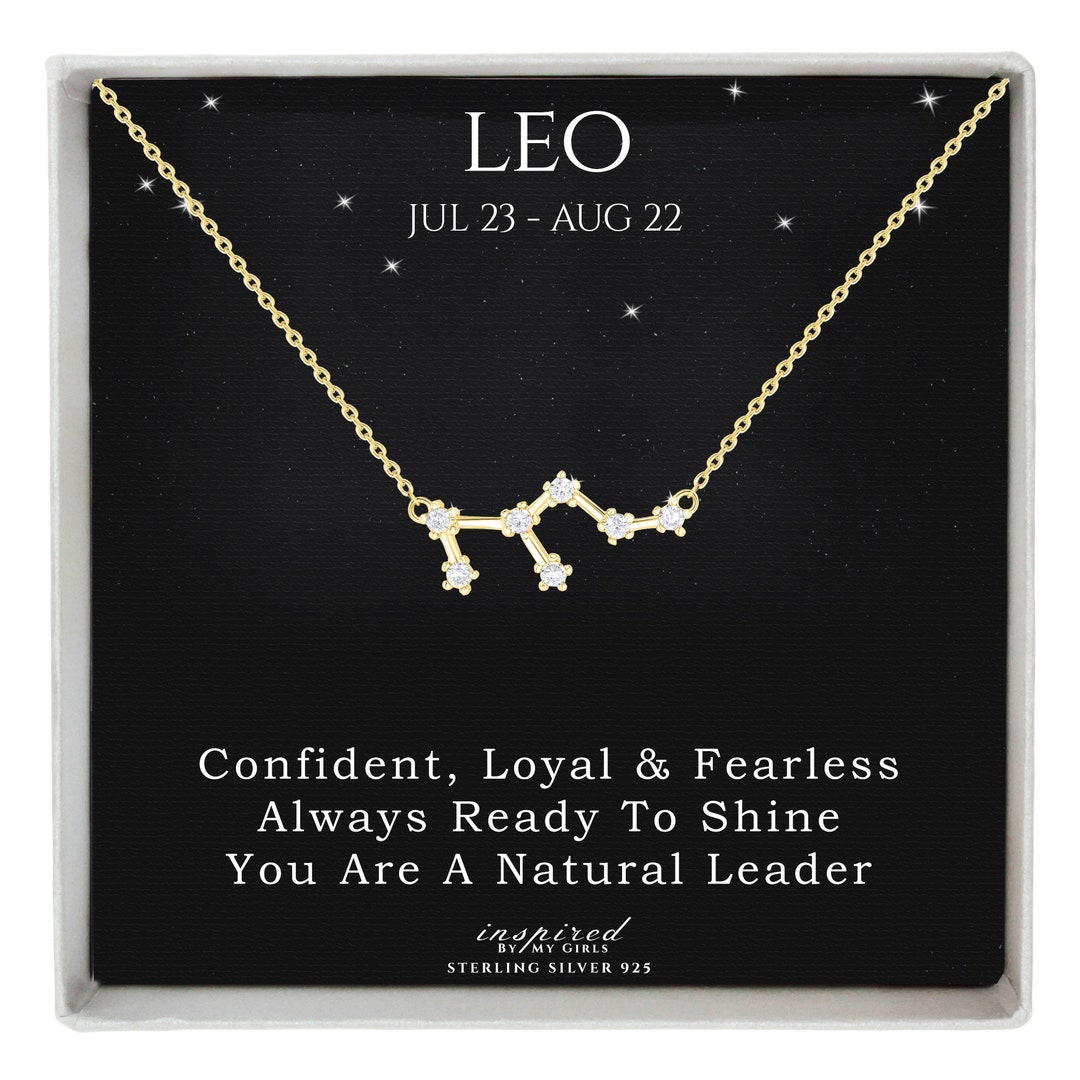 Gold Leo Constellation Necklace Gift, 4K Gold Over Sterling Silver, Leo ...