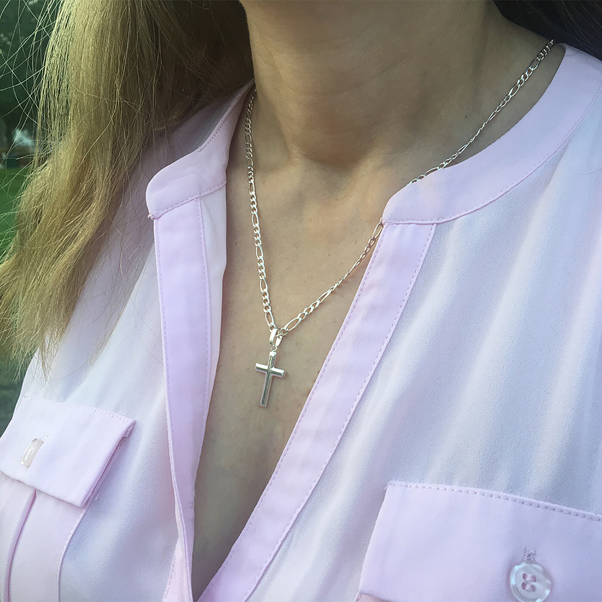 Womens Sterling Silver Cross Necklace, Figaro Chain, Meaningful ...