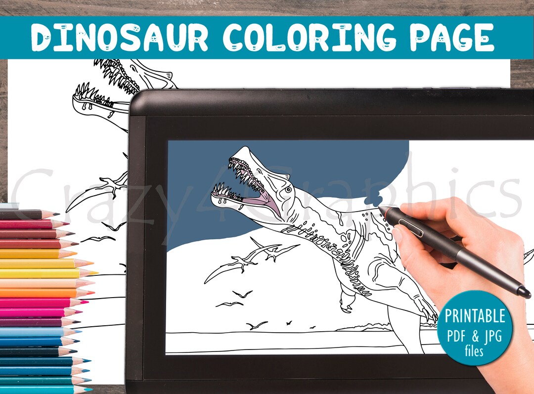 Dino Coloring Pages, Dino Coloring Sheet, Dino Printable Page, Digital ...
