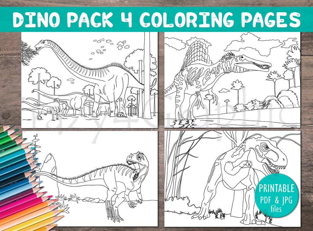 Dinosaur Coloring Set, Dino 4 Coloring Pages, Dinosaurs Coloring Pages ...