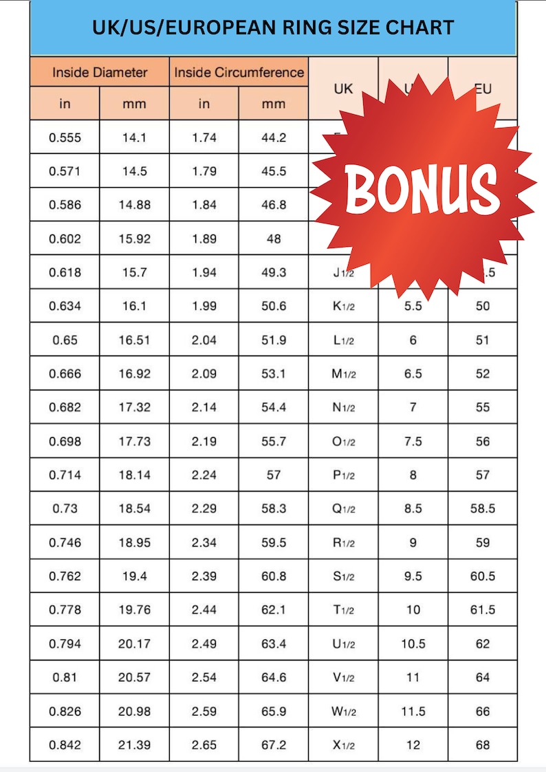 Ring Size Chart | Ring Sizer | Printable Ring Size Finder | Printable ...