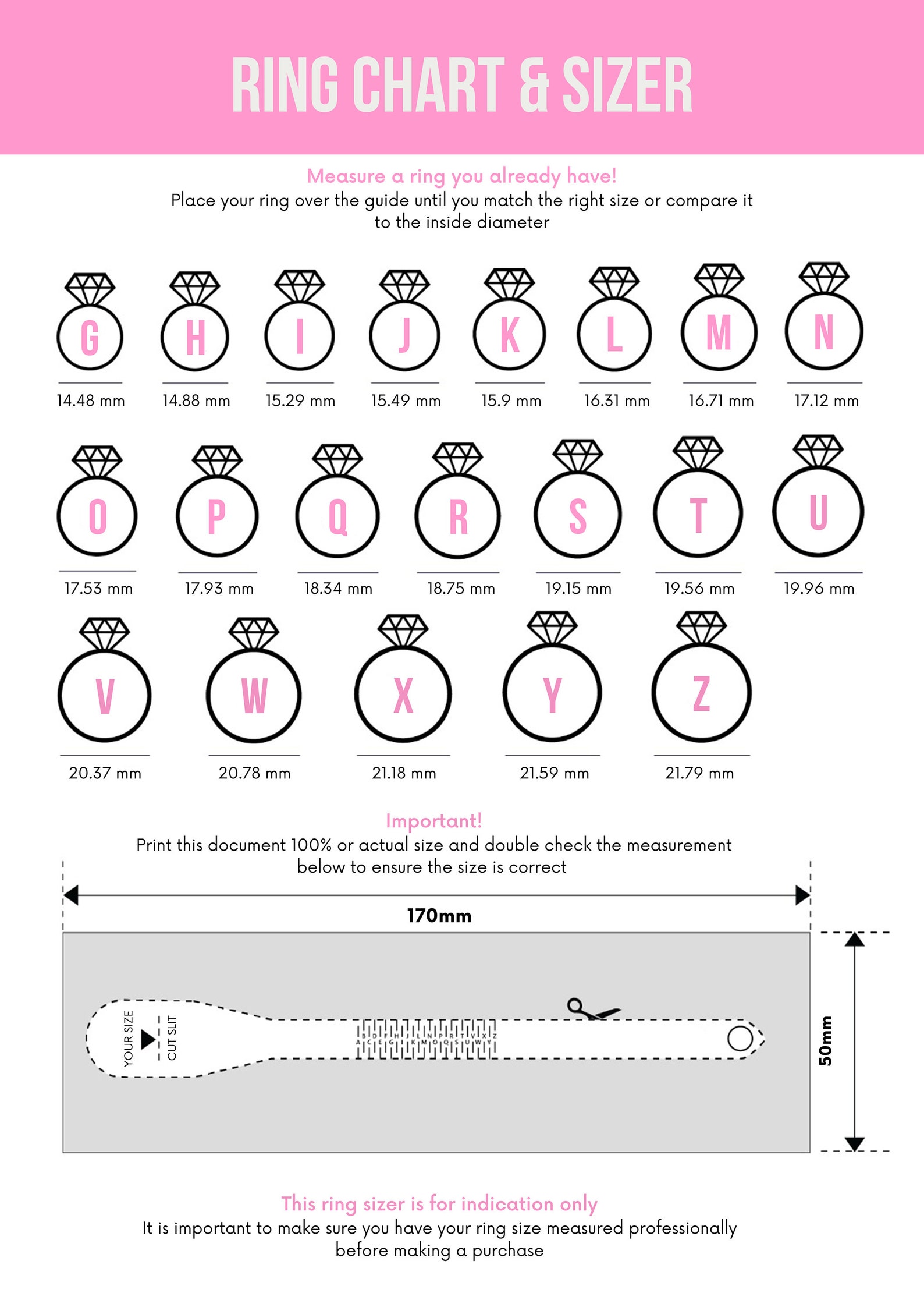 Ring Size Chart | Ring Sizer | Printable Ring Size Finder | Printable ...