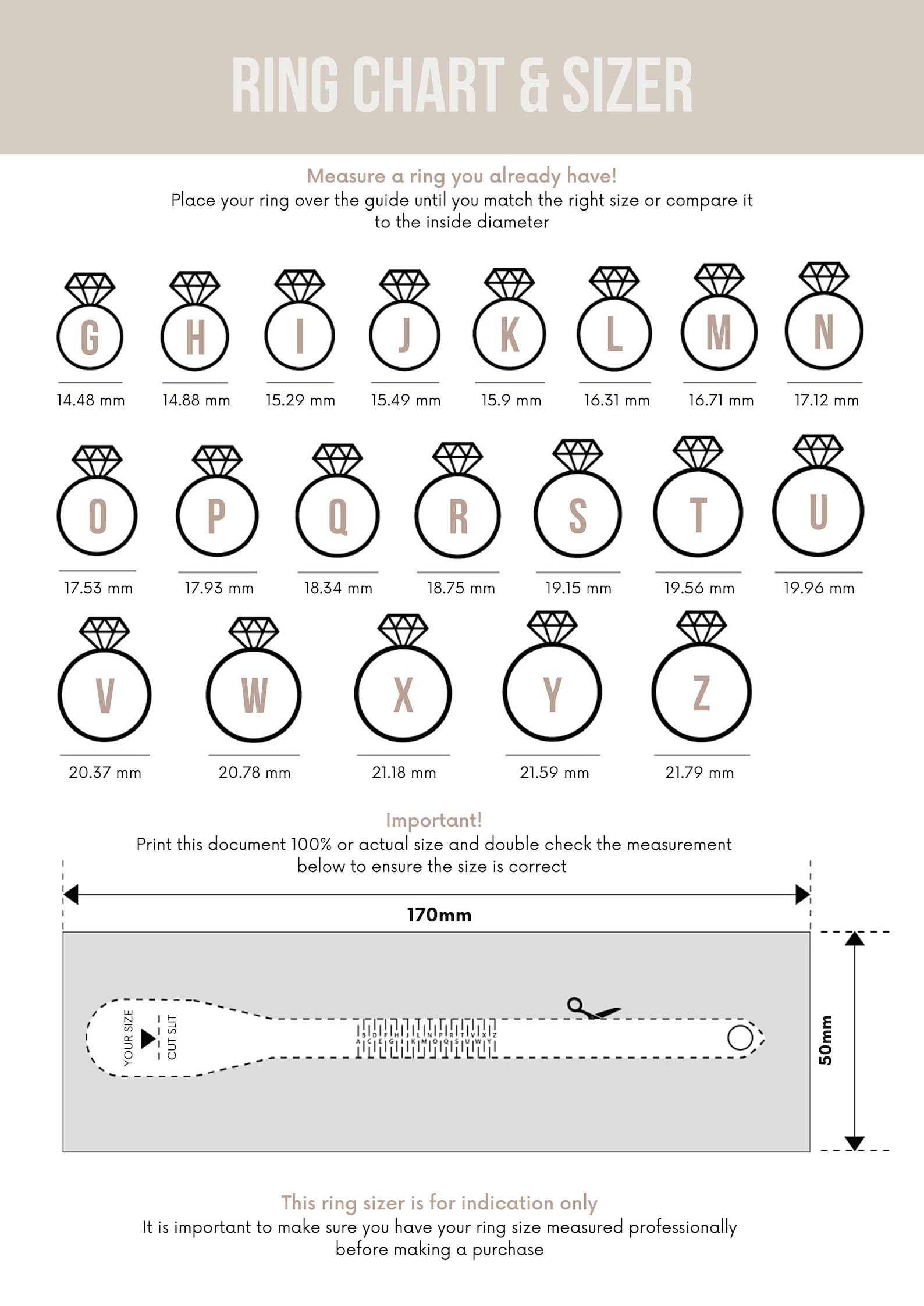 Ring Size Chart | Ring Sizer | Printable Ring Size Finder | Printable ...