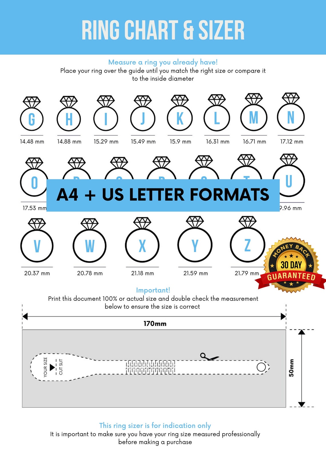 Ring Size Chart Ring Sizer Printable Ring Size Finder Printable Ring ...