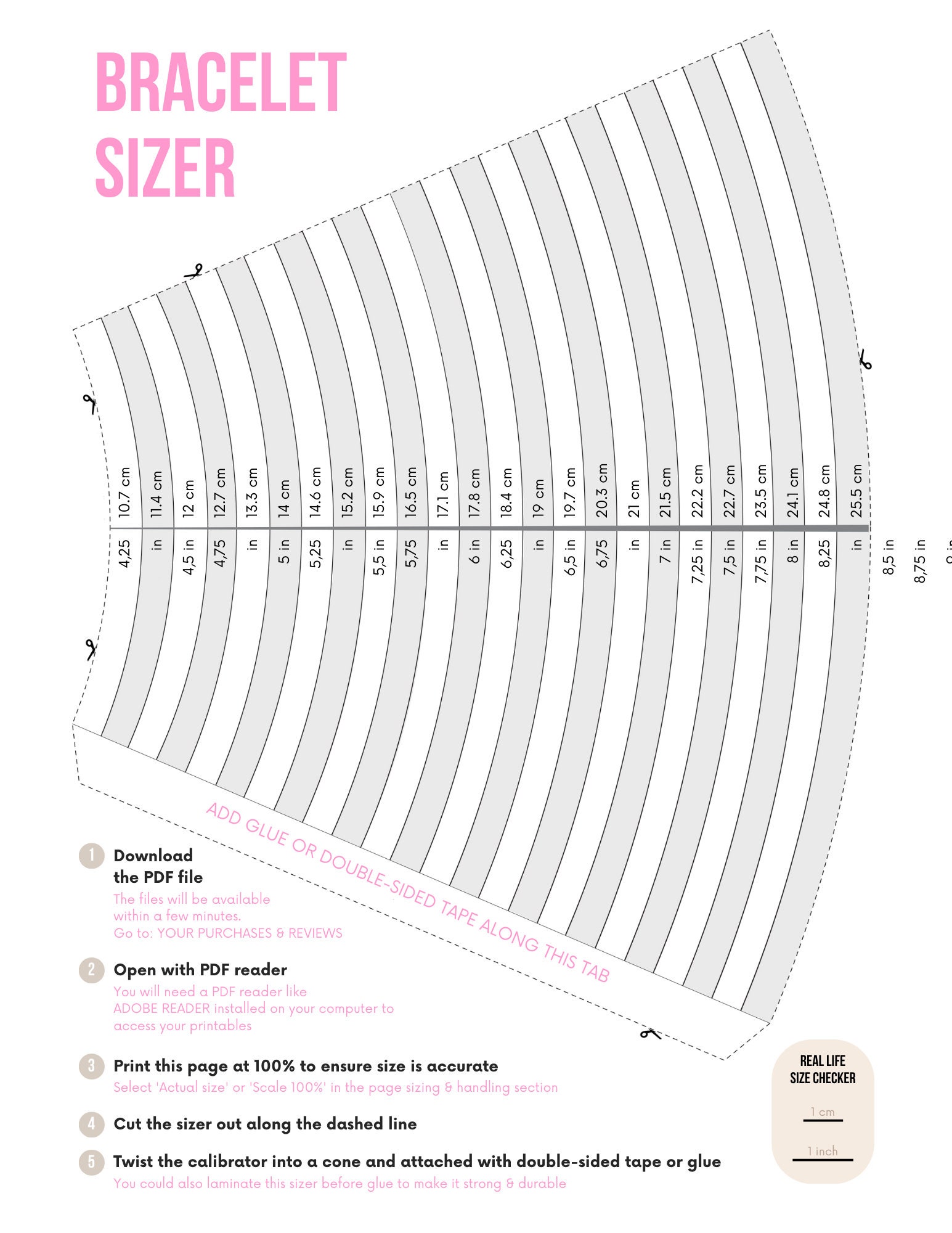 Bracelet Sizer Bracelet Length Finder Printable Bracelet Size Chart ...