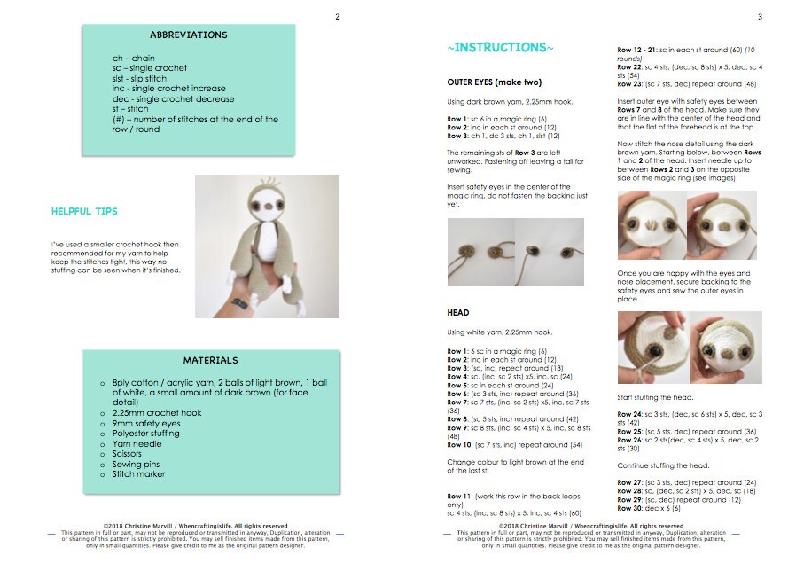 CROCHET PATTERN Sully the Sloth - Etsy