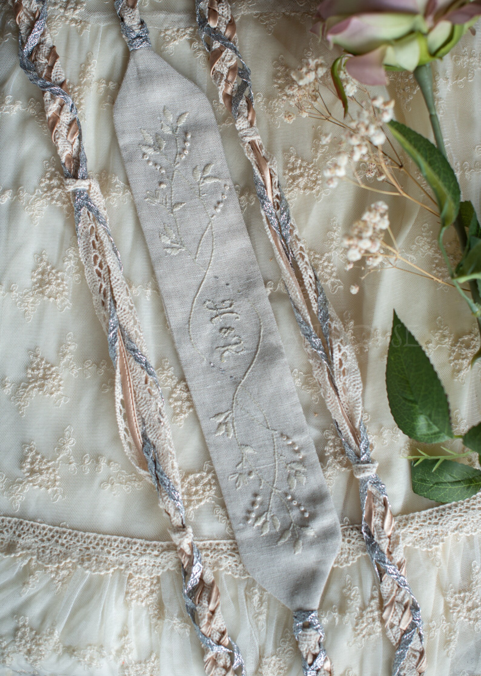 Natural Beige & Silver Short Hand Embroidered Handfasting Cord | Pagan ...