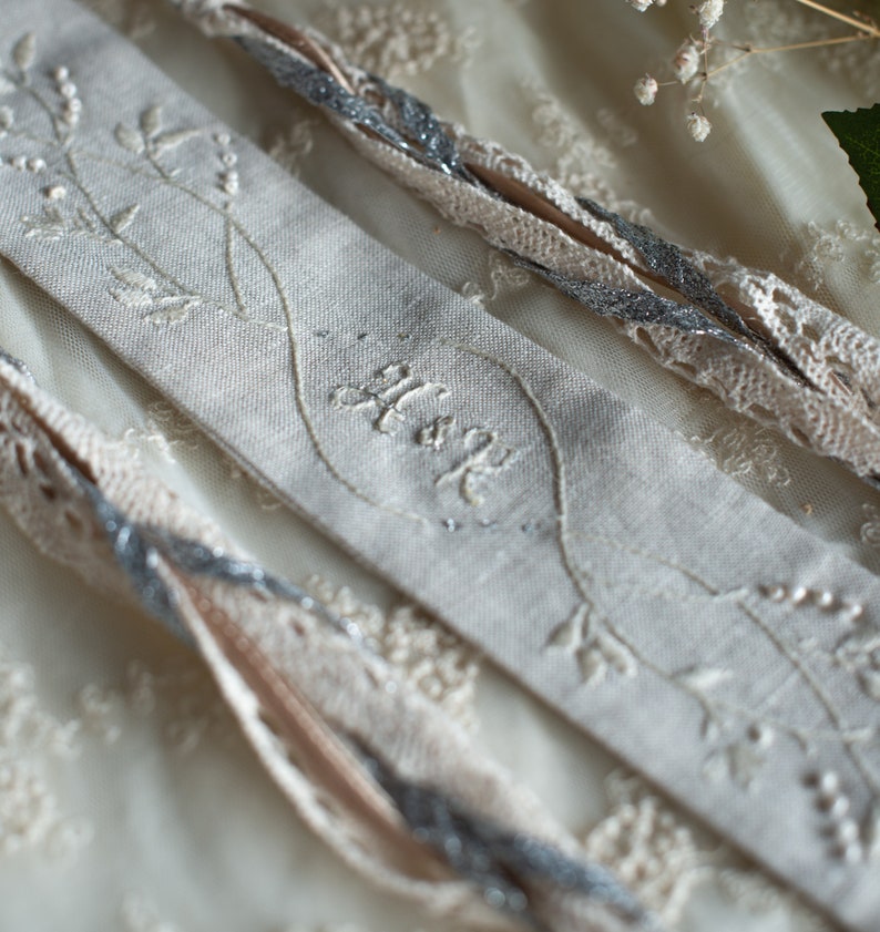 Natural Beige & Silver Short Hand Embroidered Handfasting Cord | Pagan ...