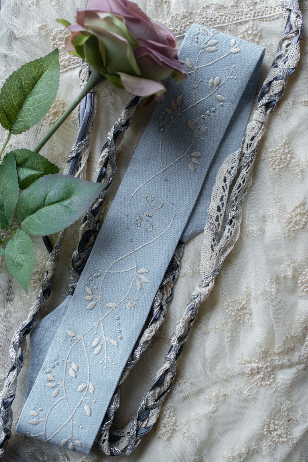 Blue & Silver Long Embroidered Handfasting Cord - Pagan | Wedding ...