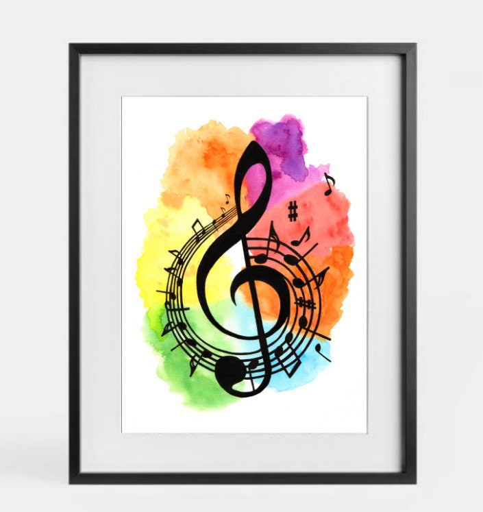 Giclée Print Treble Clef Music Watercolour Vibrant Rainbow - Etsy