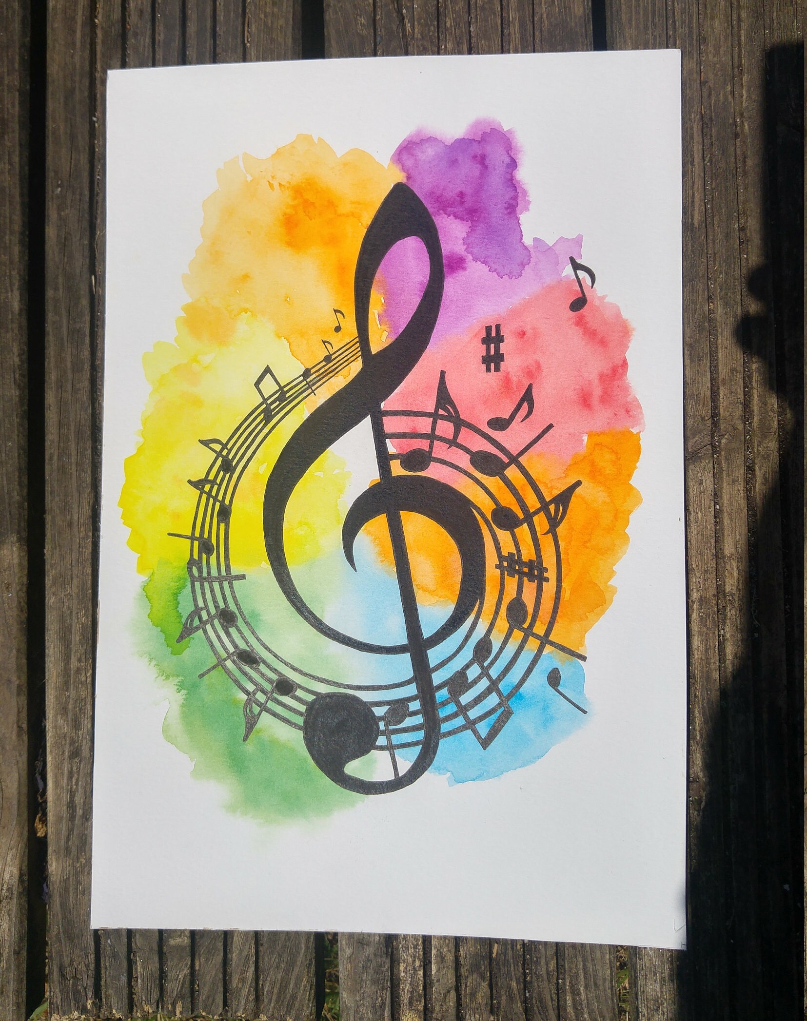 Giclée Print Treble Clef Music Watercolour Vibrant Rainbow - Etsy