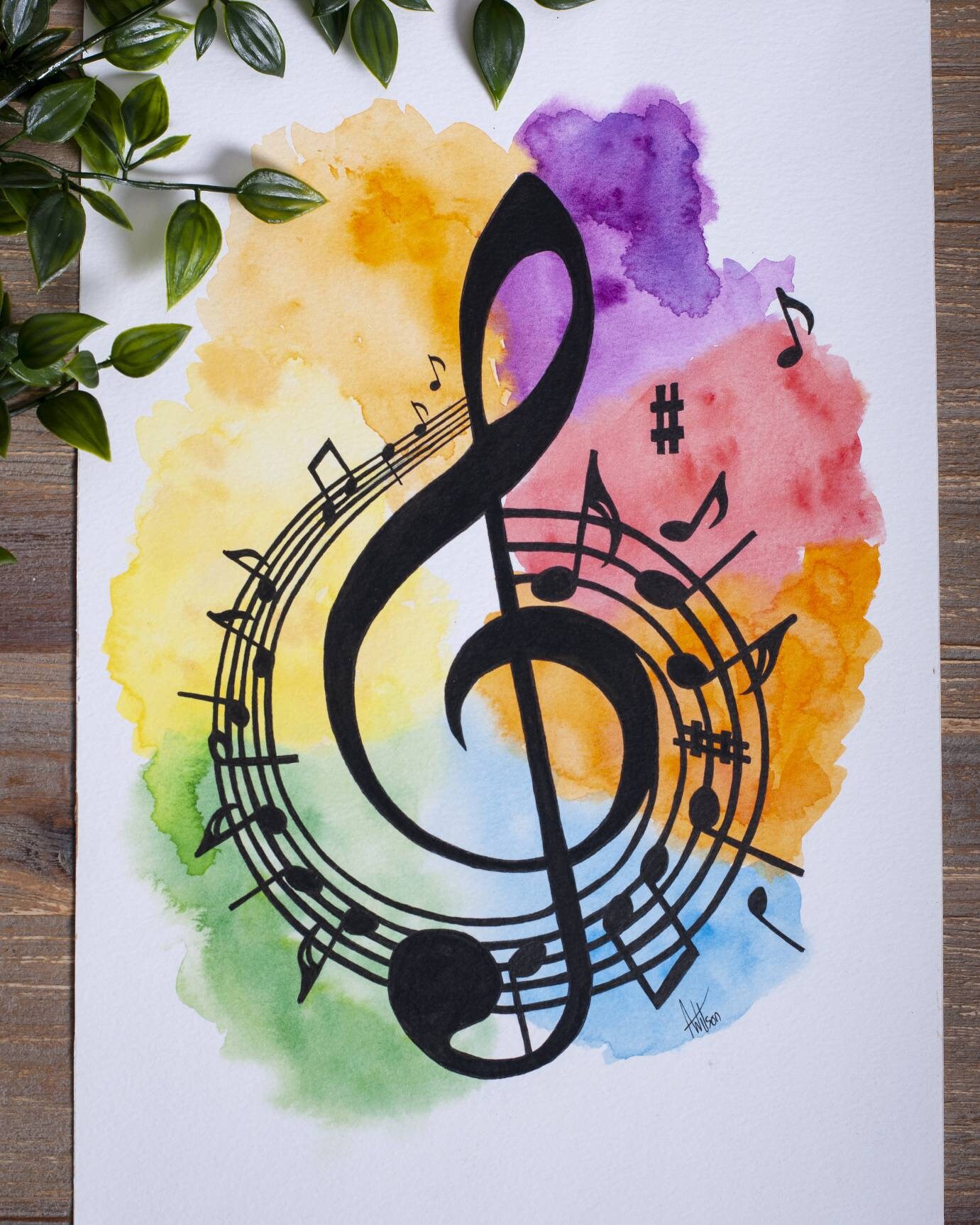 Giclée Print Treble Clef Music Watercolour Vibrant Rainbow - Etsy