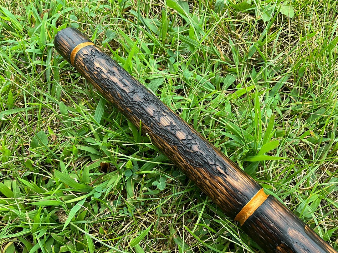 Painted Bo Staff Dual Sided Engraved Solid Oak Quarter Staff Celtic ...