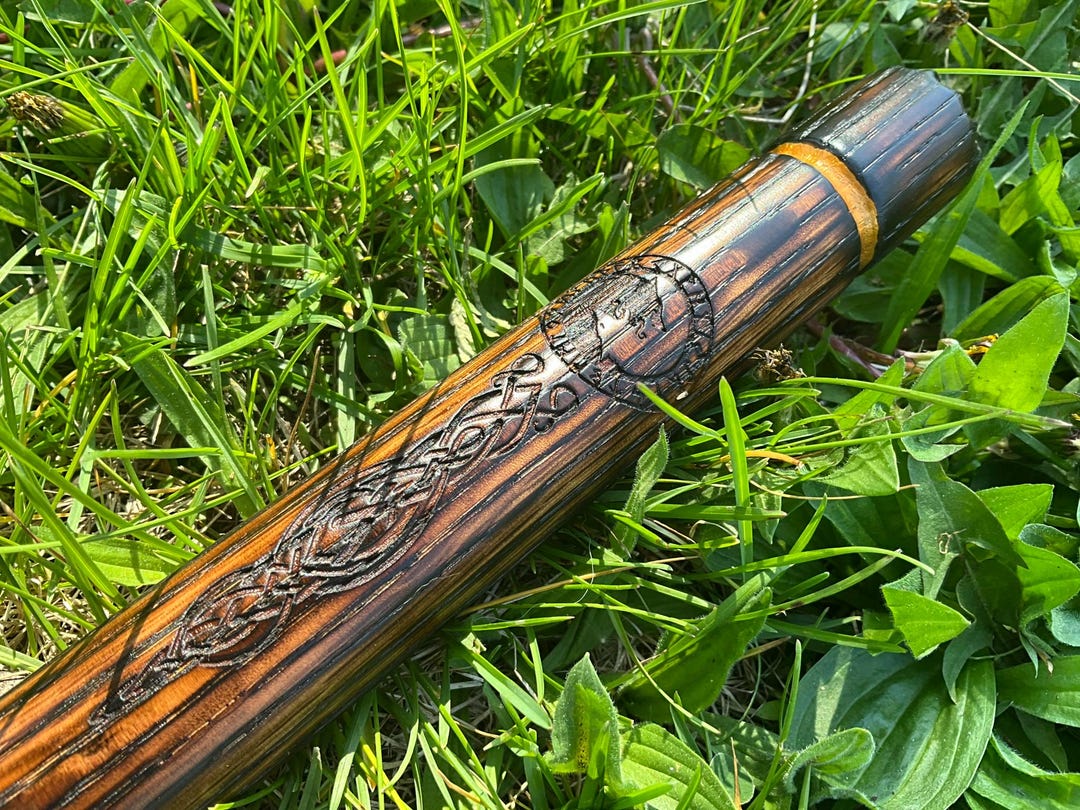 Wolf Quarterstaff Walking Stick Sturdy Solid Oak Hand Painted Handmade ...