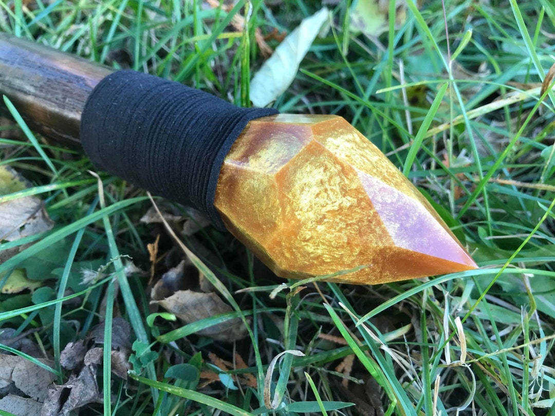 Gold Wizard Staff Faceted Resin Gem Dragon Scale Hand Carved Handle DND ...