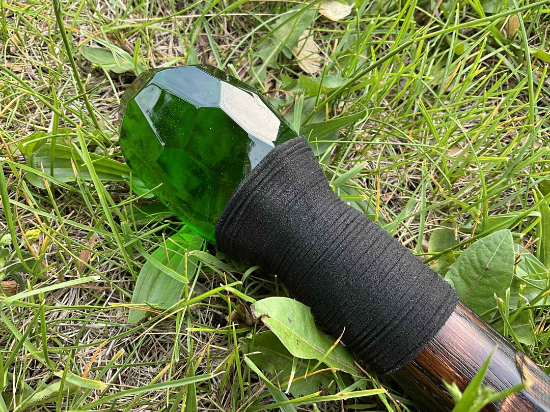 Green Gem Wizard Staff Sturdy Oak Walking Stick Ren Faire Costume or ...