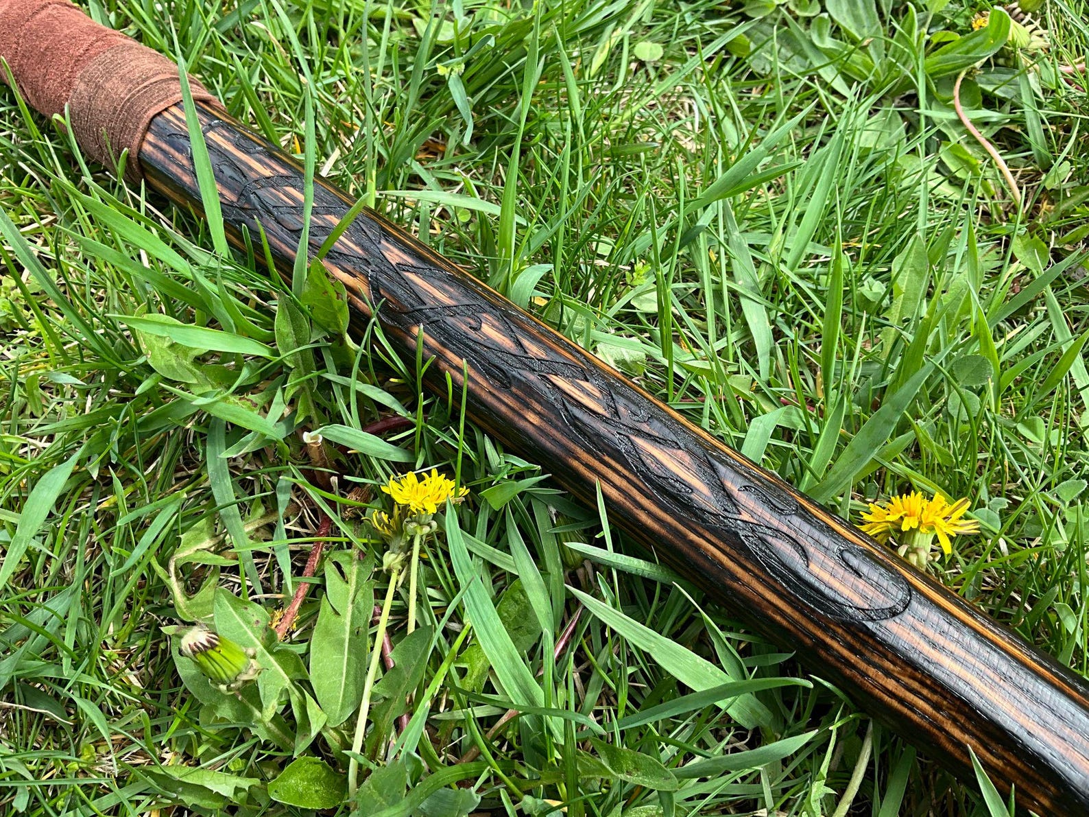 Earth Wizard Staff Solid Oak Green Resin Gem Walking Stick Renaissance ...